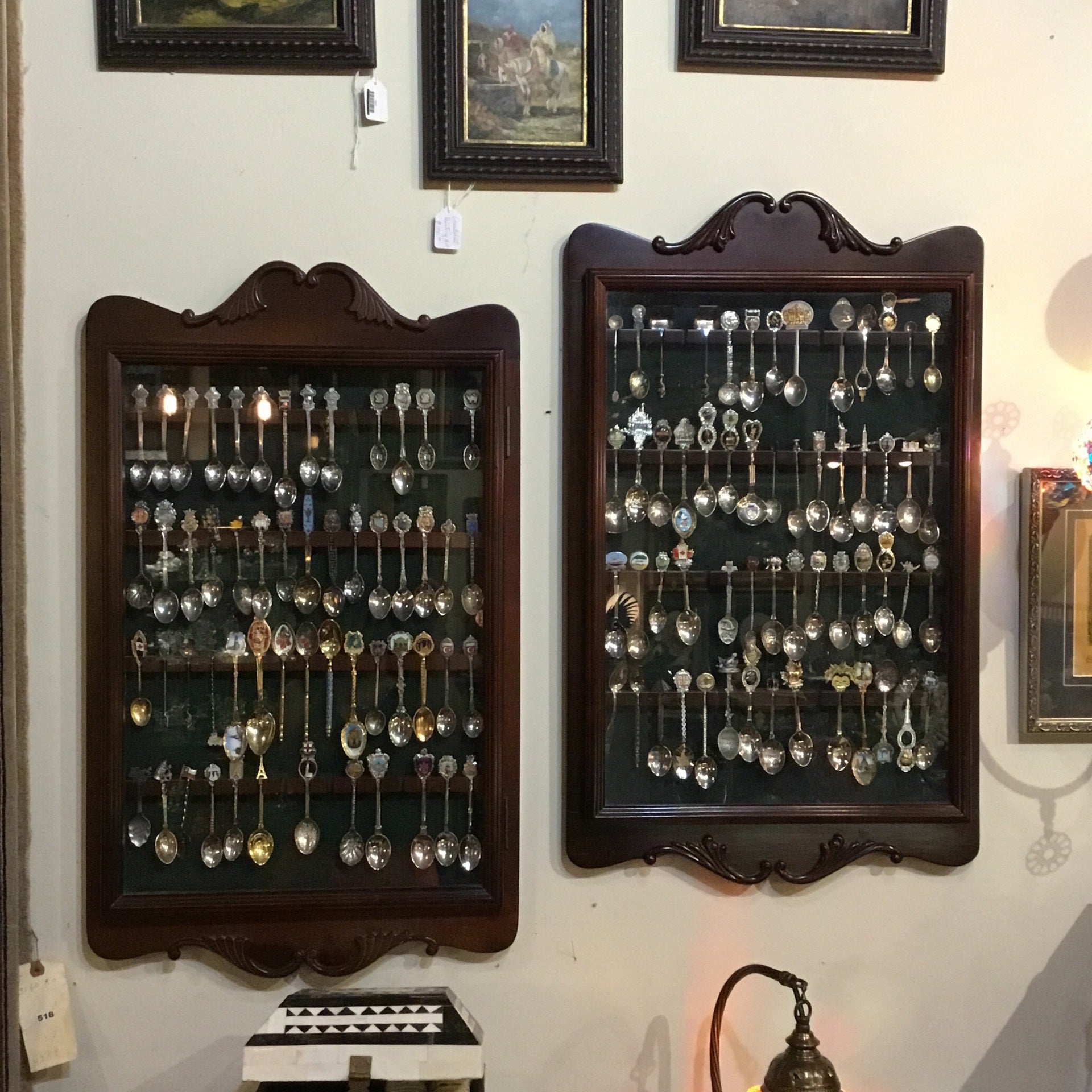 Pair Of 60 Spoon Display Souvenir Of Bombay Company Mahogany Wood Glass ...